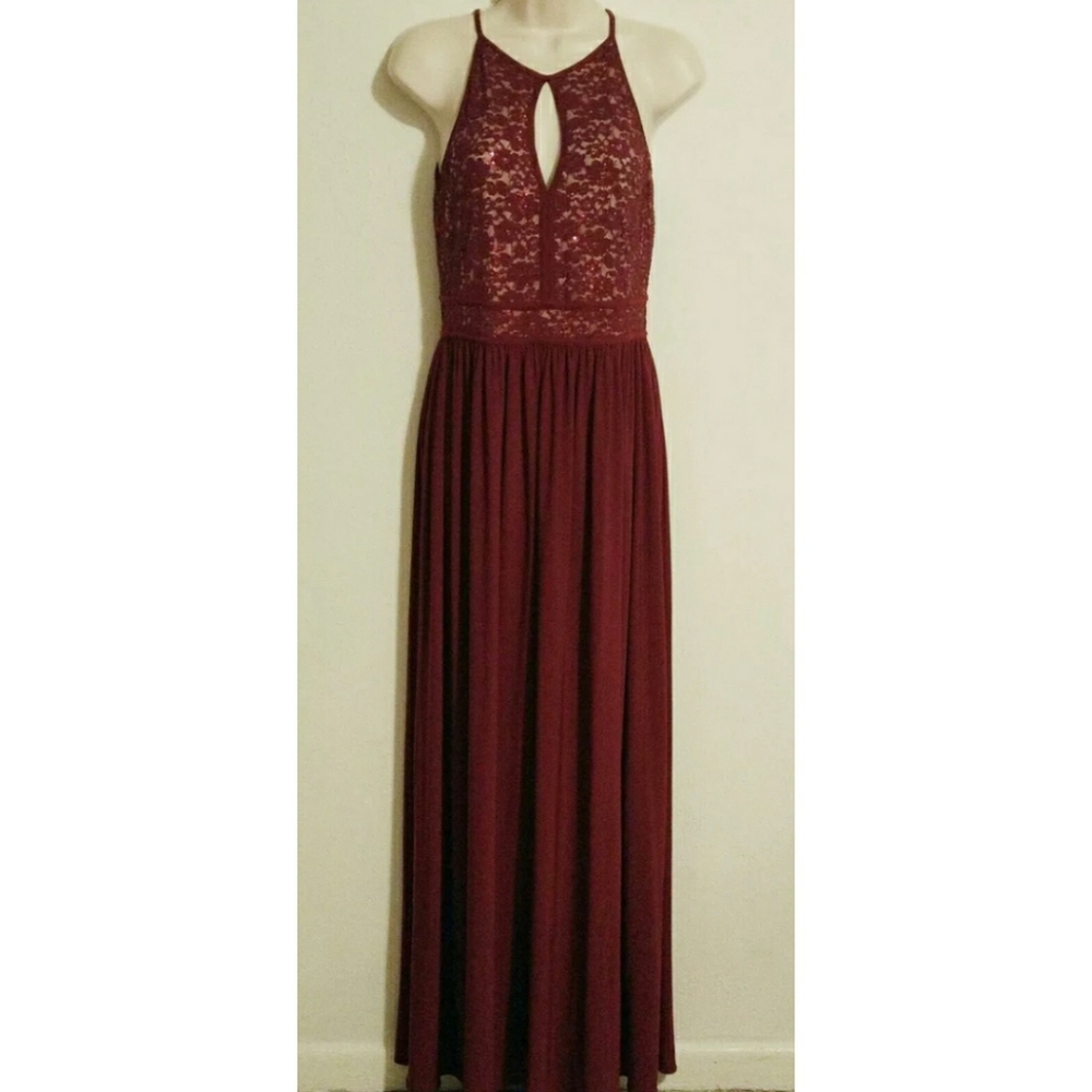 Burgundy Lace Formal Gown Keyhole Prom Dress Mint - Gem